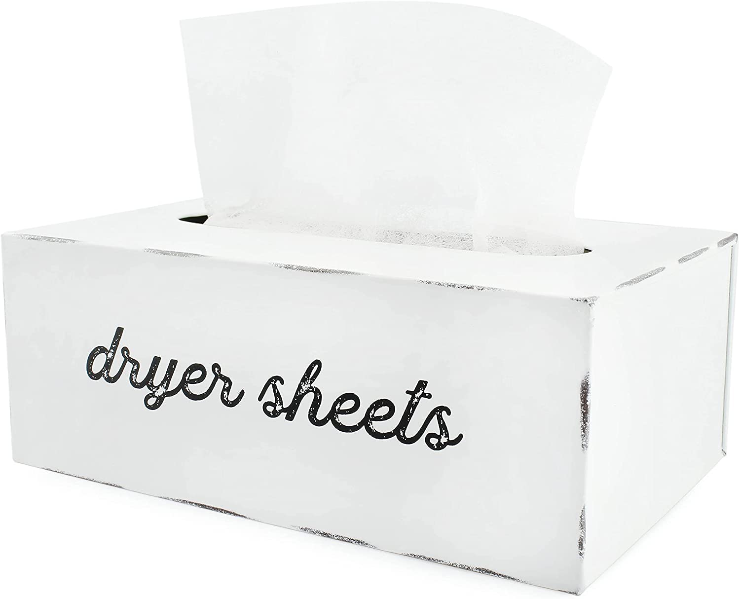 AuldHome Dryer Sheet Dispenser; Countertop Rustic White Fabric Softener Sheet Holder for Laundry Room