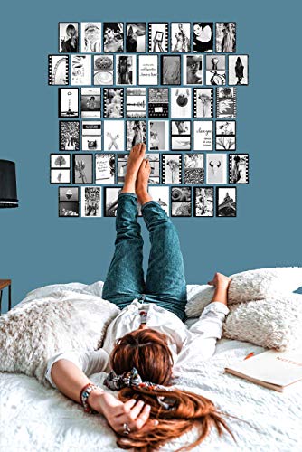 Black and White Wall Collage Kit - 50 Prints for Trendy Room Decor – Minimalistic Black and White and Grey Girls Bedroom Decor - Set of 50 Pcs Photo Prints 4x6