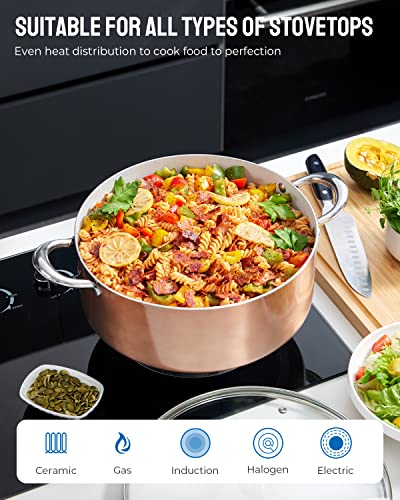 BEZIA 8 Quart Pot with Lid, Nonstick Cooking Pot with Lid, Induction Pasta Pot, Soup Pot, Large Stockpot, Stew Pot, Simmering Pot, Compatible for All Stoves, Golden