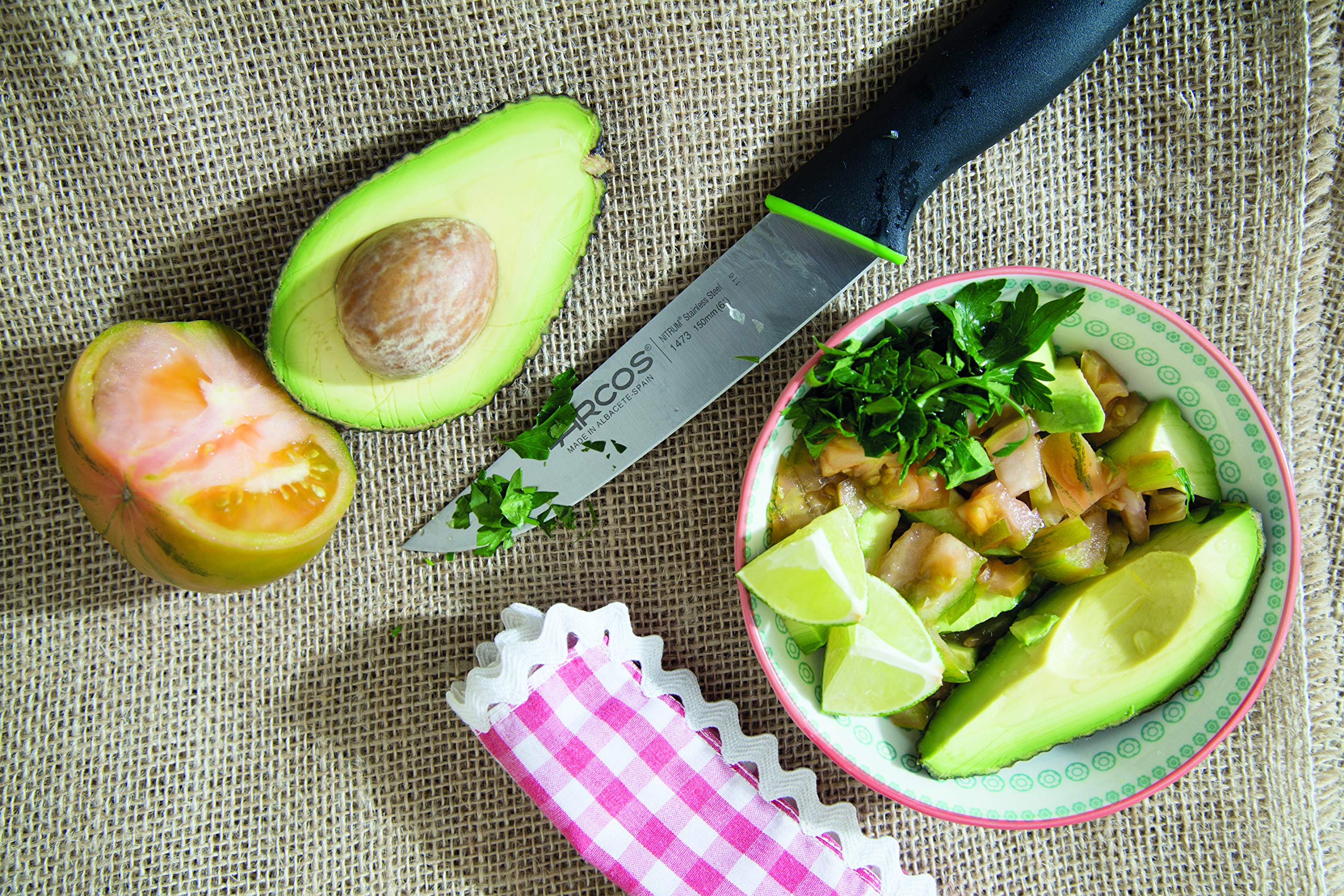 Arcos Vegatable Knife 4 Inch Stainless Steel. Professional Vegetable Knife for Peeling Fruits and Vegetables. Ergonomic Polyoxymethylene Handle and 110 mm Blade. Series Duo. Color Black and green.