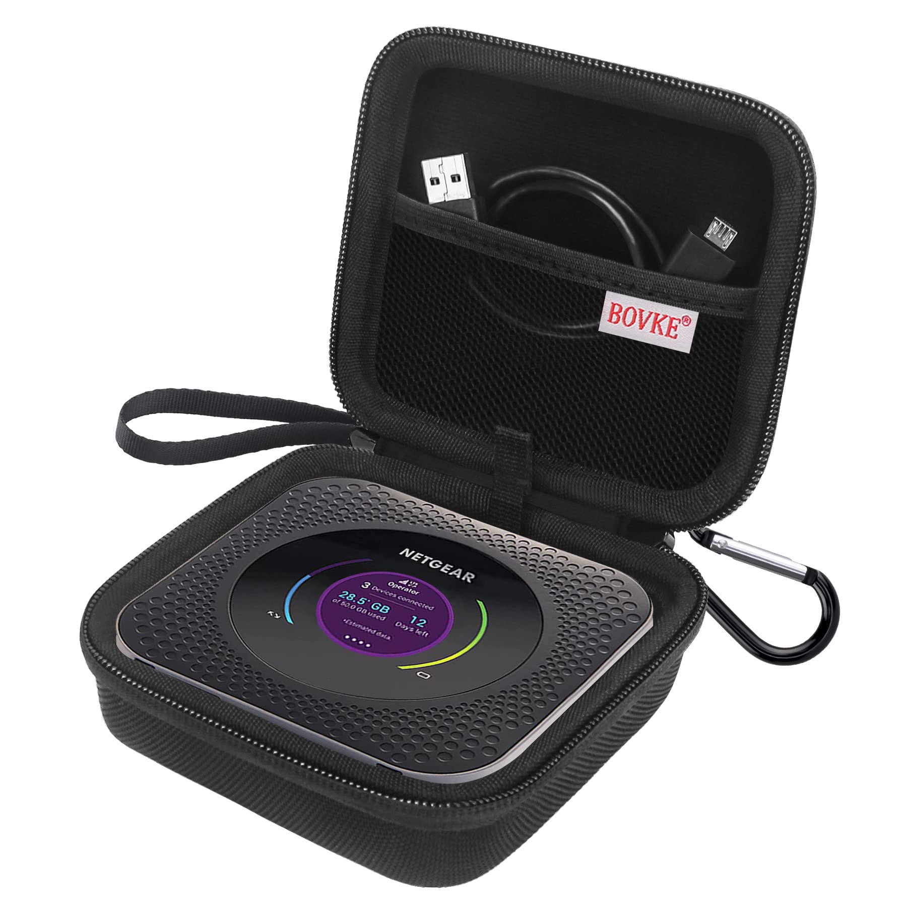 BOVKE Travel Router Case for NETGEAR Nighthawk M1 MR1100 / M5 MR5200 / M6 / M6 Pro MR6500 5G Wireless WiFi Mobile Hotspot Router, Mesh Pocket for Accessories, Black
