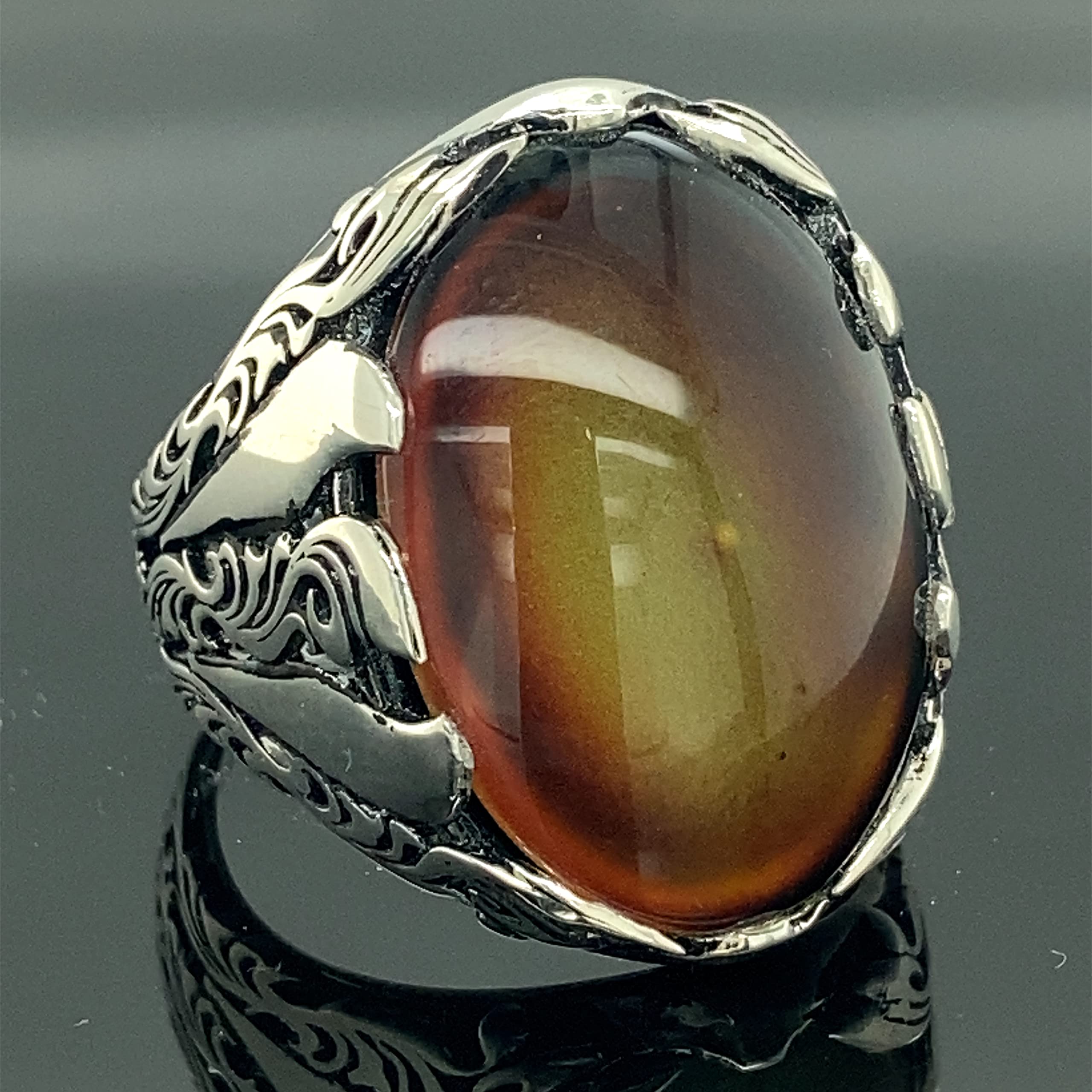 Handmade Ring, Silver Oval Sense Stone Ring, Color Changing Ring, Color by Temperature Mood Charm, 925k Sterling Silver Ring
