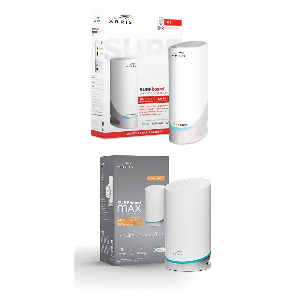 ARRIS Surfboard S33 DOCSIS 3.1 Modem and W21 AX6600 WiFi 6 Mesh Tri-Band Router