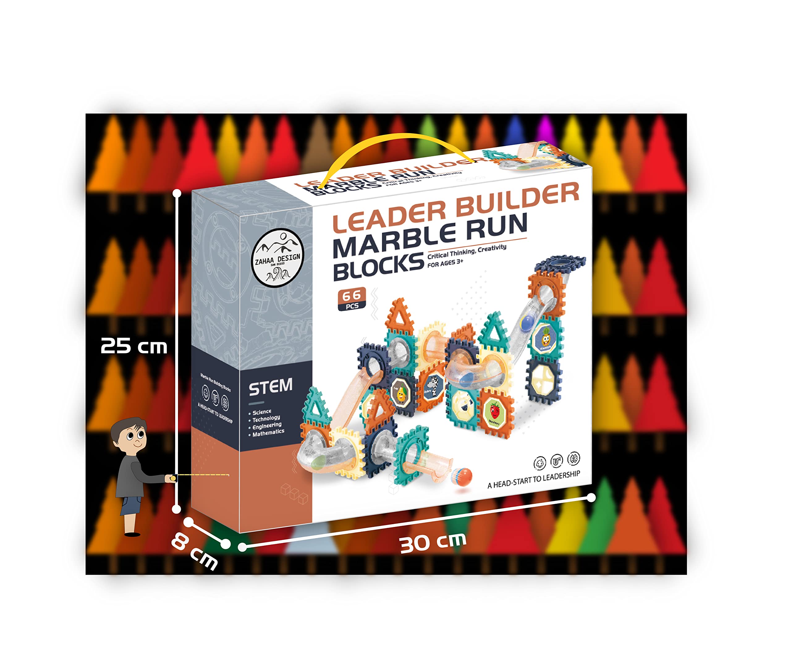 Leader Builder Marble Run for Kids Ages 3 and Up - 66 Piece Waffle Blocks & Toddler Marble Run Set - Educational Stem Building Toys with Marbles & Manipulatives for Hands-on Learning