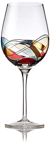 Bezrat Red Wine Glass, Hand Painted Wine Glass, Drinkware Essentials, 11" H, 28oz Wine Lover Large Wine Glass, Glassware Gifts Ideas for Women Inspired by The 'Duomo di Milano'