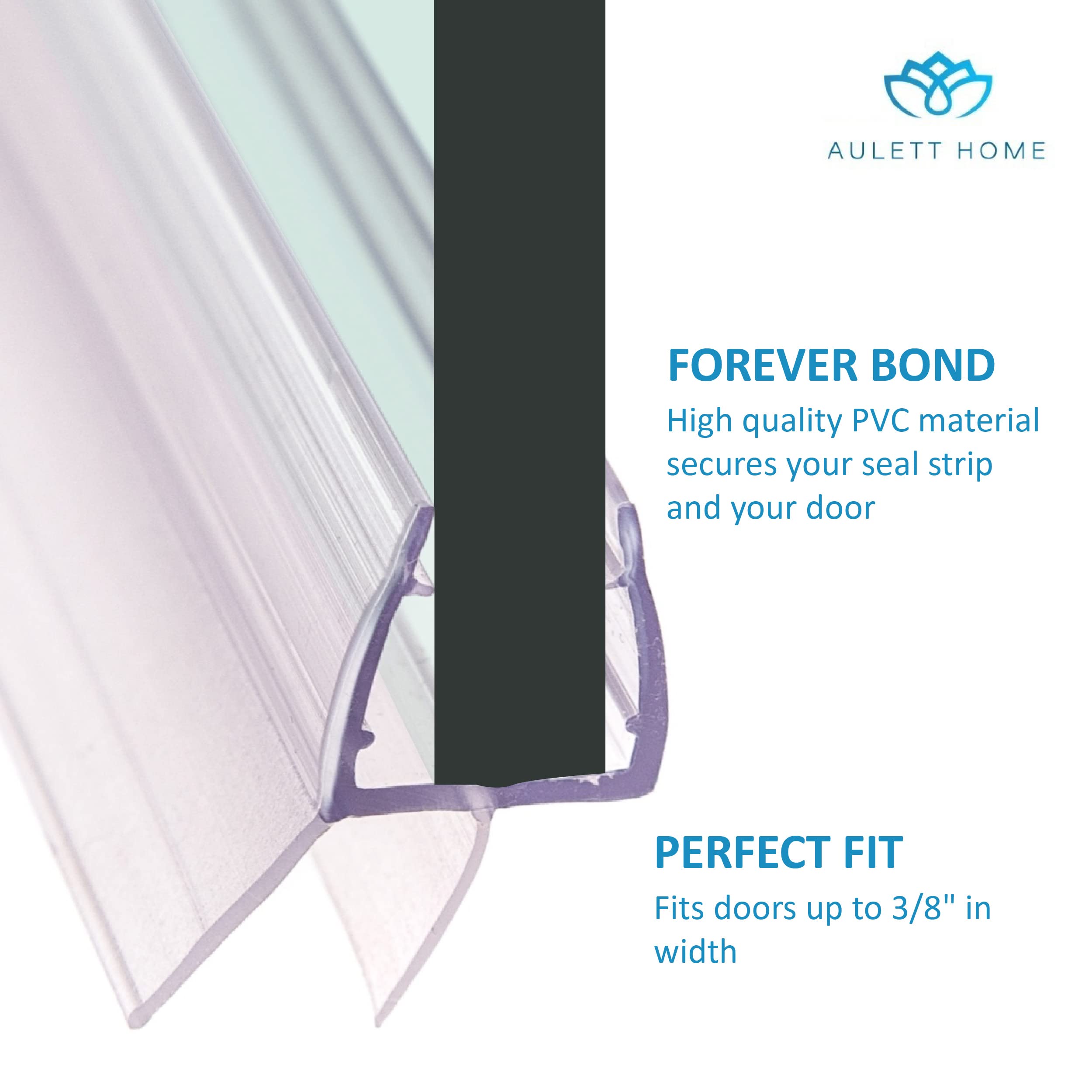 Aulett Home Frameless Shower Door Bottom Seal with Drip Rail - 3/8" x 36" Sweep - Glass Door Seal Strip to Stop Shower Leaks