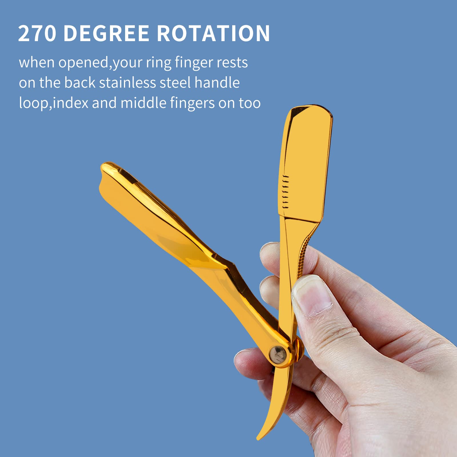 CestoMen Barber Straight Razor, Professional Straight Edge Razor, Stainless Steel Barber Single Blade Edge Razors for Men Close Shaving - Gold