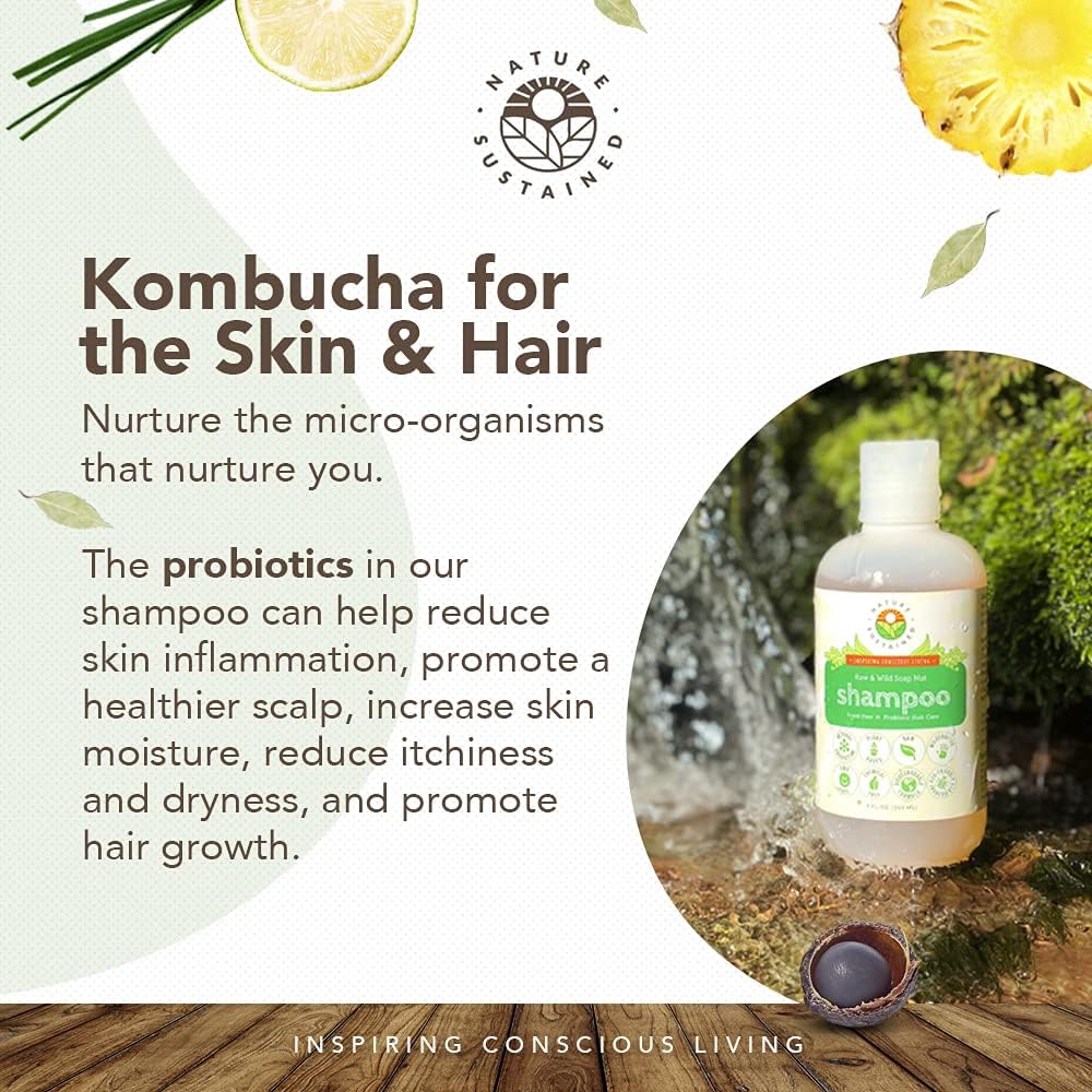 Nature Sustained Natural Shampoo - Organic, Raw & Wildcrafted with Probiotics, Hypoallergenic Natural & Sulfate Free Shampoo for Sensitive Scalp, Dry Hair, Dandruff, Eczema & Psoriasis, 9oz, Original