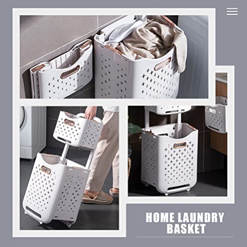 Cabilock Laundry Hamper Laundry Laundry Collapsible Laundry Baskets Double Layer Laundry Basket Bathroom Clothes Storage Basket Storage Shelf Kitchen Shelf Fruit Stand with Wheel for Home Hamper