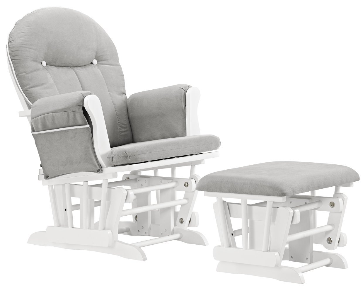 Angel Line Celine Glider and Ottoman, White/Gray Cushion with White Piping