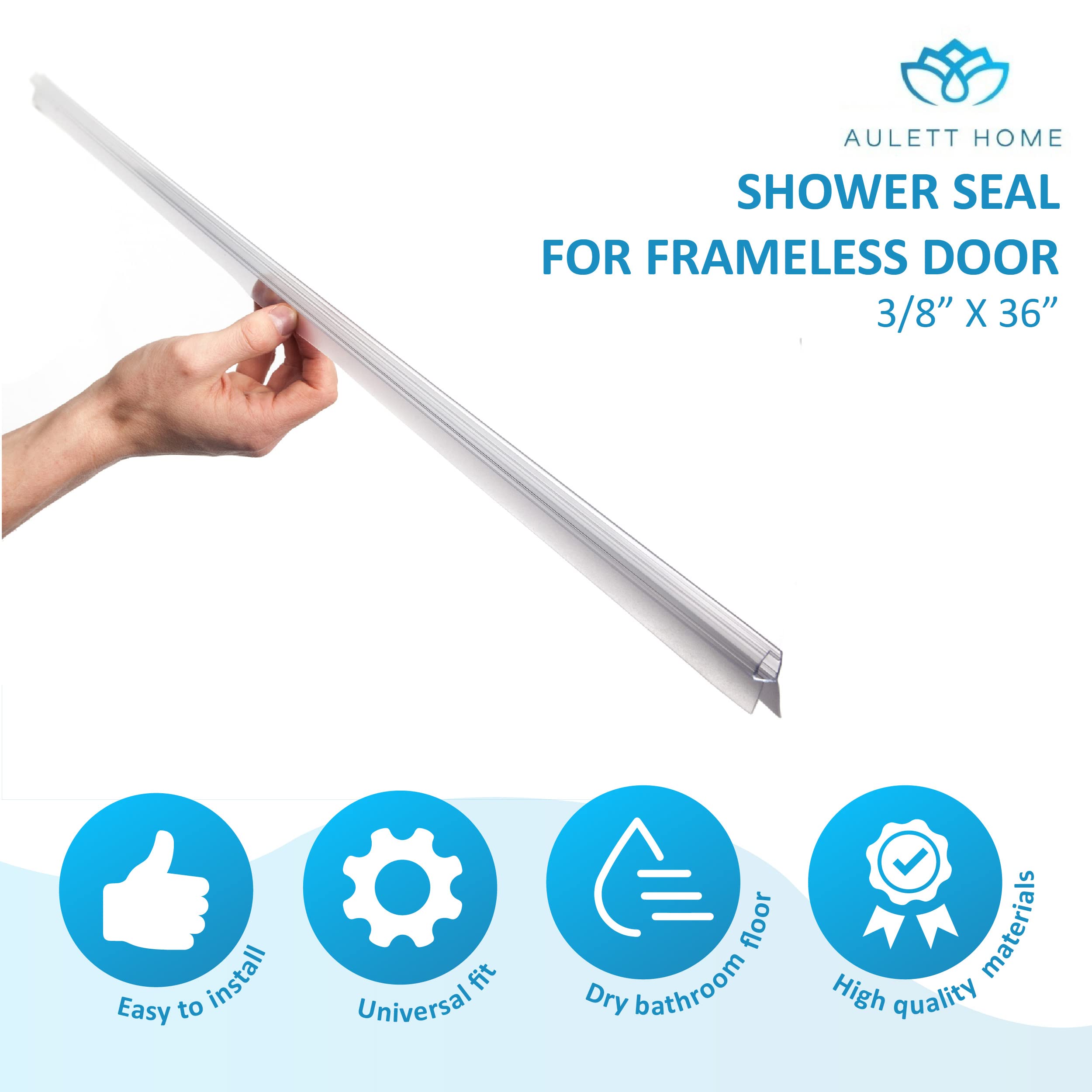 Aulett Home Frameless Shower Door Bottom Seal with Drip Rail - 3/8" x 36" Sweep - Glass Door Seal Strip to Stop Shower Leaks