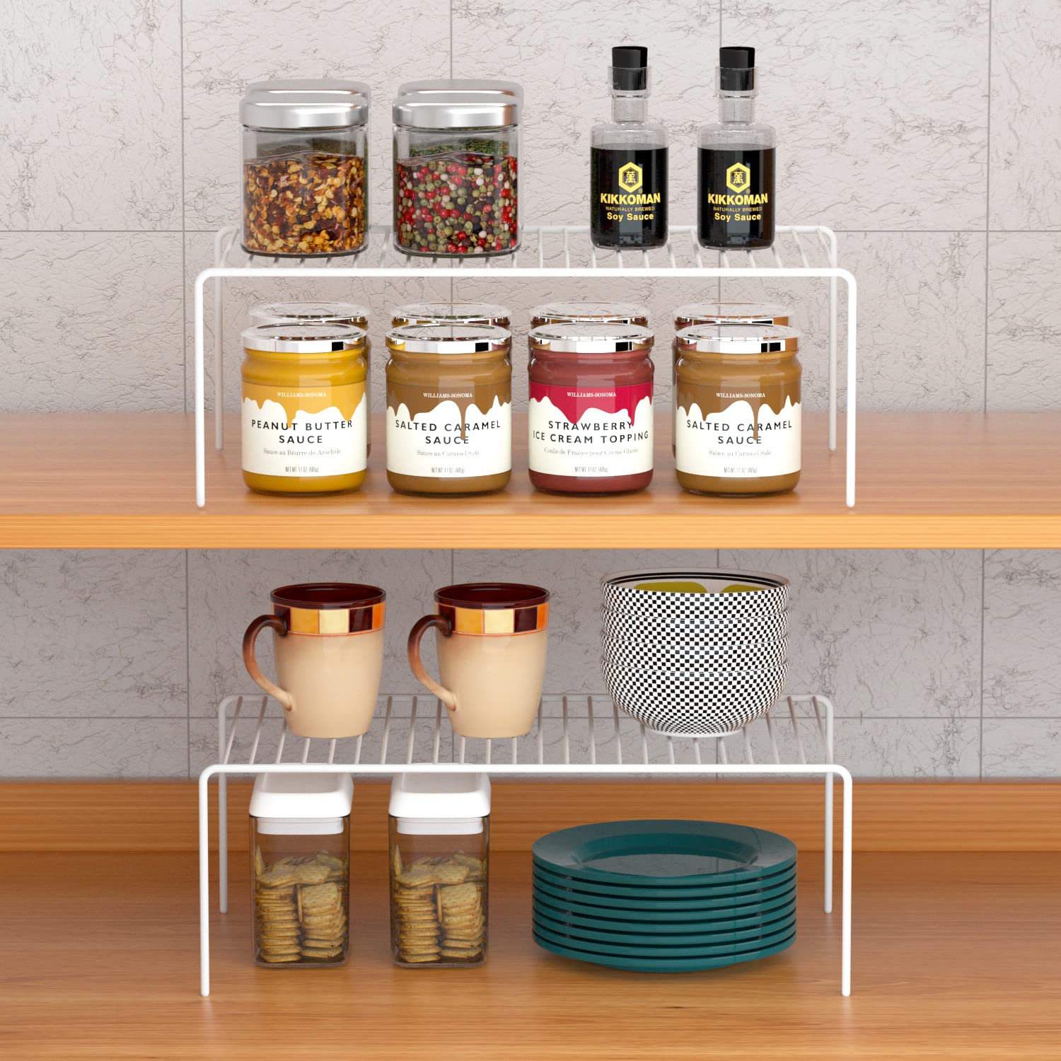 ARCCI Kitchen Cabinet Shelf Organizer Set of 4, Medium (13 x 9.4 inch) Rustproof Metal Wire Pantry Storage Shelves, Dish Plate Racks for Cabinets, Freezer, Counter, Cupboard Organizers and Storage