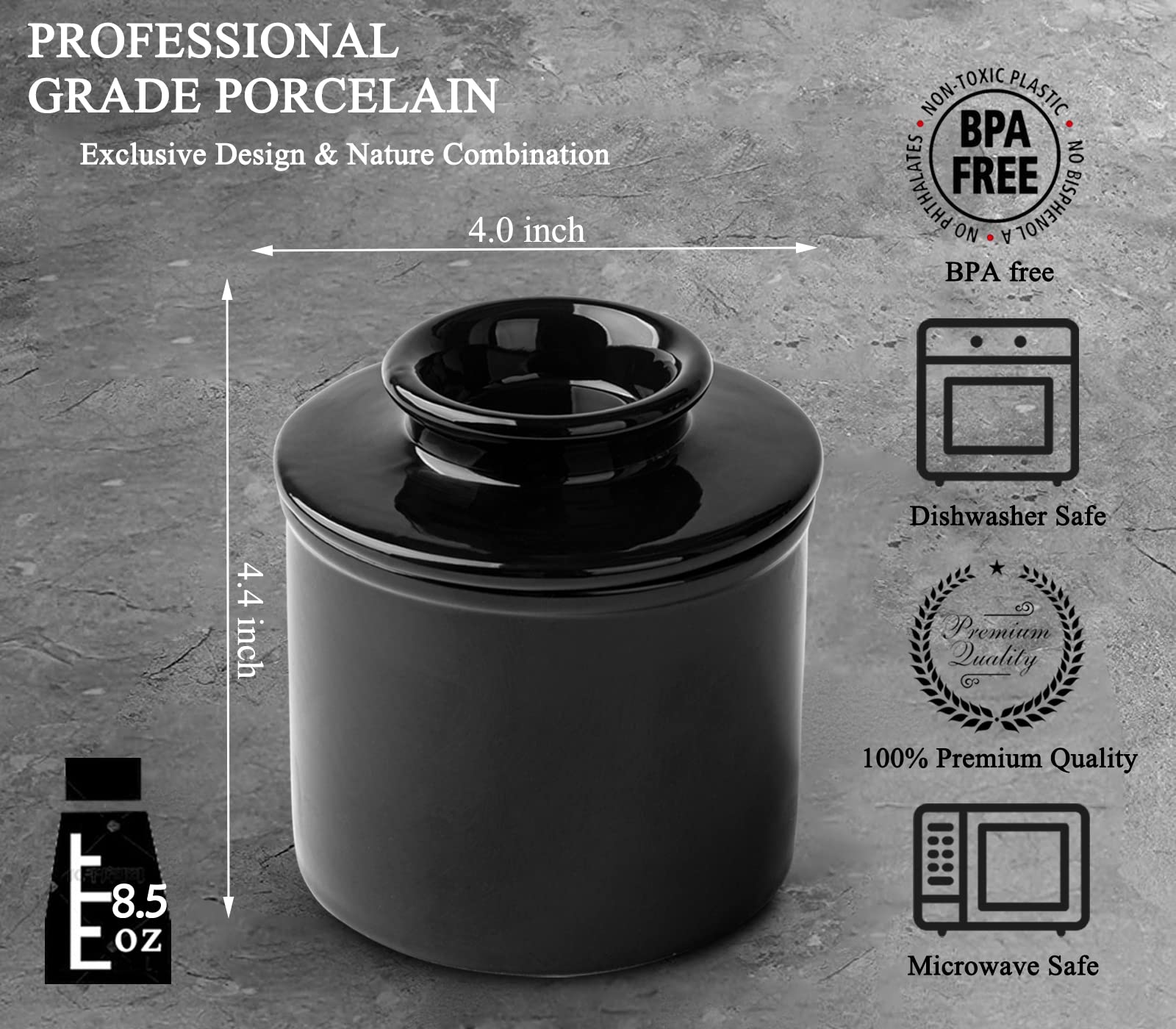 Black Butter Crock With Water Line French Butter Dish Large Butter Keeper Porcelain Butter Cup Campana De Mantequilla