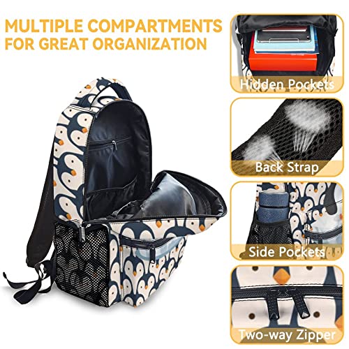 COOPASIA Cute Penguin Backpack, 16 Inch Animal Theme Bookbag with Adjustable Straps, Durable, Lightweight, Large Capacity