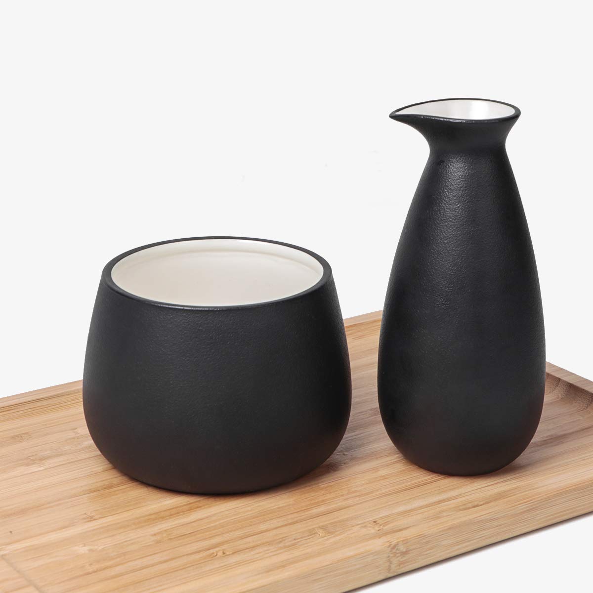 Bgbg Ceramic Sake Set with Warmer Pot Bamboo Tray-Traditional Japanese Pottery Hot Saki Set 11-Piece including 1 Sake Pot,6 Sake Cups，1 Warming Mug，1 Candle Stove, 1 Candle Tea Light Holder and 1 Tray