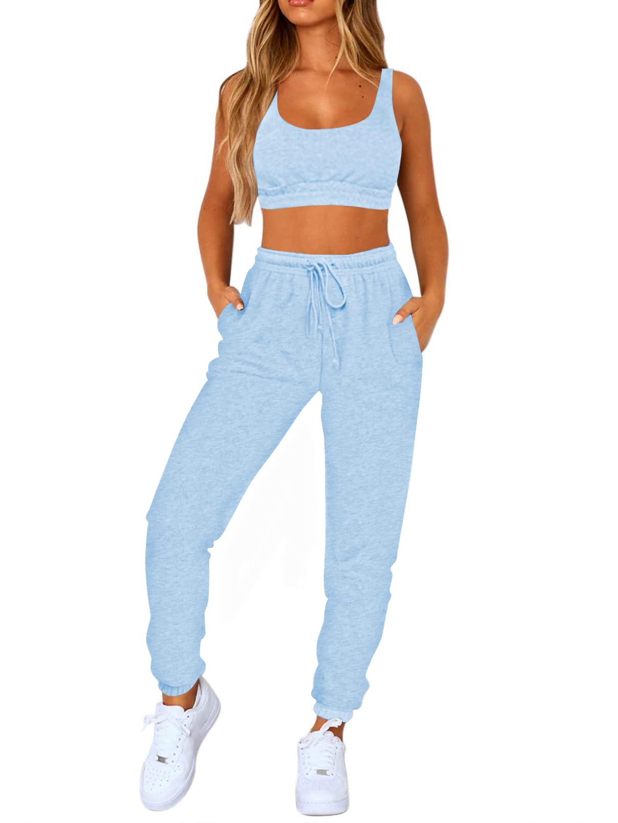 ANRABESS Women Sweatsuits Bra and Sweatpants Set 2 Pieces Jogger Tracksuit With Pocket A379-hulan-XL