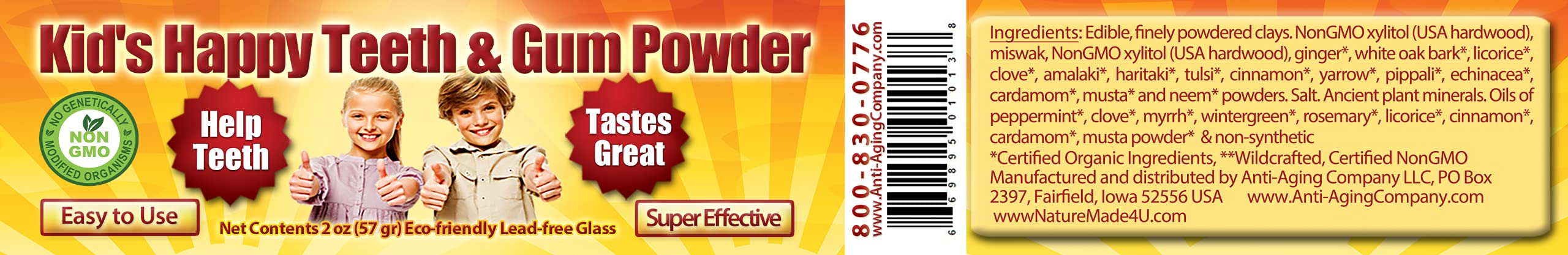 Organic Kid’s Tooth Powder - Happy Teeth & Gum Powder - Highly Effective: Help Reduce Plaque, Cavity Formation, Gum Recession, Bleeding, Receding Gums, gingivitis, Sensitivity & Inflammation