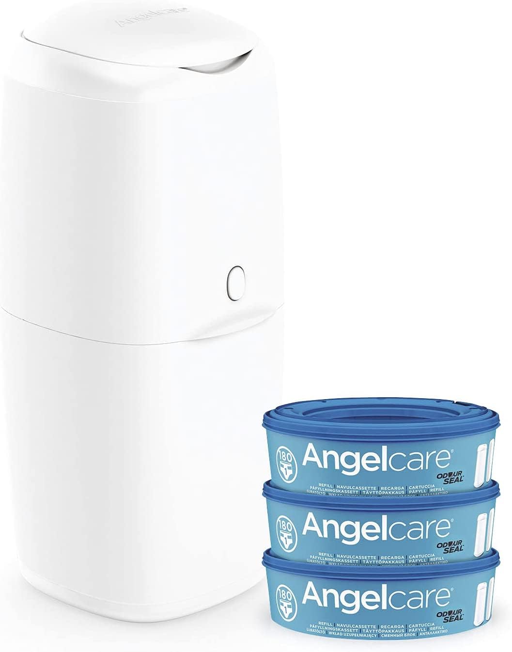Angelcare - Nappy Disposal System - Includes 3 Round Refills - Push & Lock System