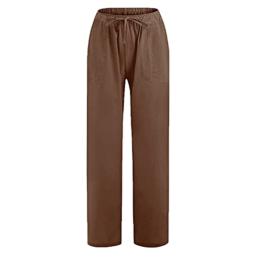 Bravetoshop Women's Casual High Waisted Wide Leg Pants Drawstring Pockets Palazzo Lounge Trousers (Coffee,XXXL)