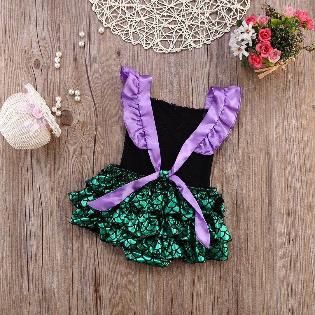 One opening Baby Girl Sequins Mermaid Bodysuit Romper Jumpsuit Outfit Sunsuit Clothes (18-24 Months, Purple&Green)