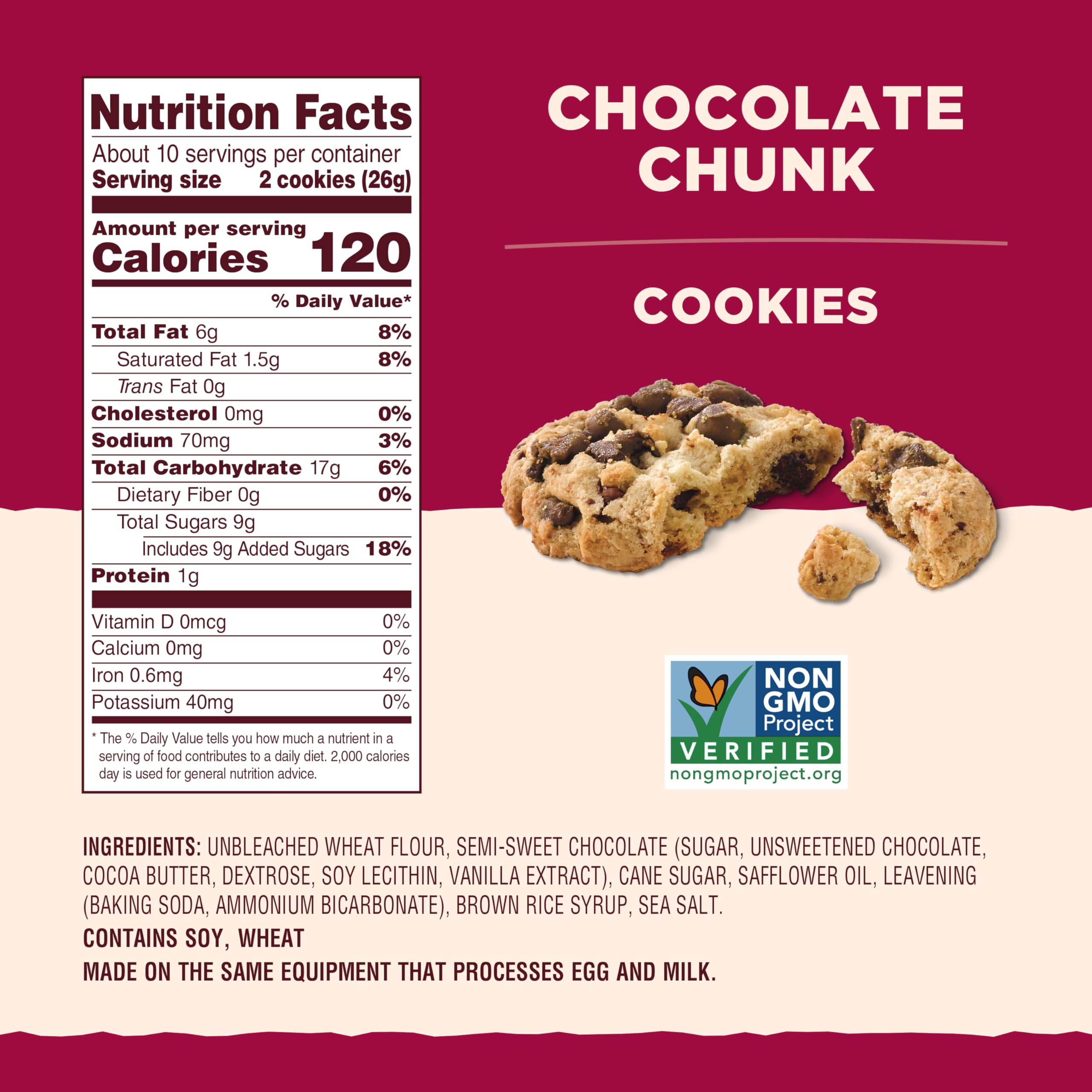 Back to Nature Chocolate Chunk Cookies - Dairy Free, Non-GMO, Made with Wheat Flour, Delicious & Quality Snacks, 9.5 Ounce