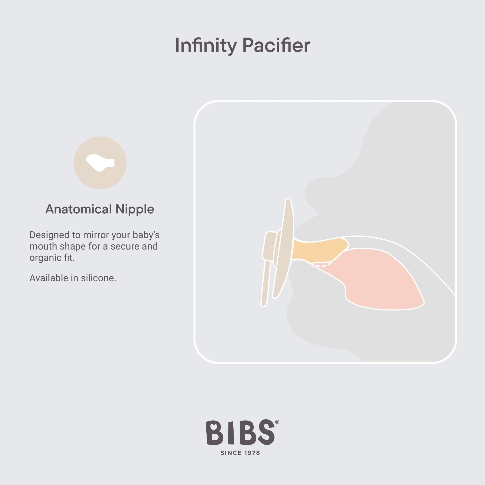 BIBS Pacifiers - Infinity Collection with Anatomical Nipple| BPA-Free Baby Pacifier | Made in Denmark | Set of 2 Blossom/Dusky Lilac Color Premium Soothers | Size 6-18 Months