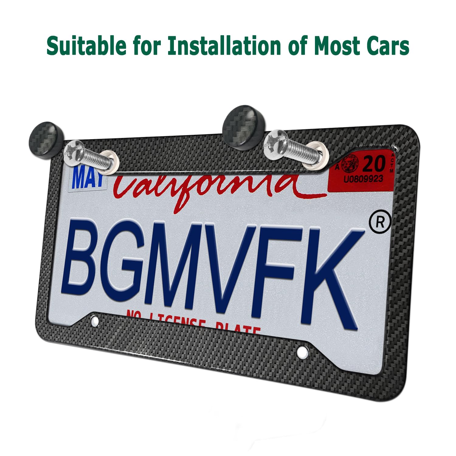BGMVFK Carbon Fiber License Plate Frame- 2 Pack Black Aluminum Front & Rear Auto Car Tag Holder Cover, Heavy Duty Bracket with Mount Hardware, Screws, Caps, Rattle Proof Pads