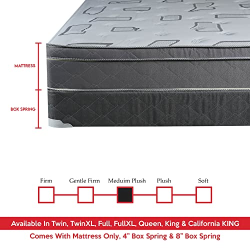 Nutan, 11" Medium Plush Hybrid Euro Top Foam Encased Innerspring Mattress and 4" Wood Box Spring for Mattress, Full XL