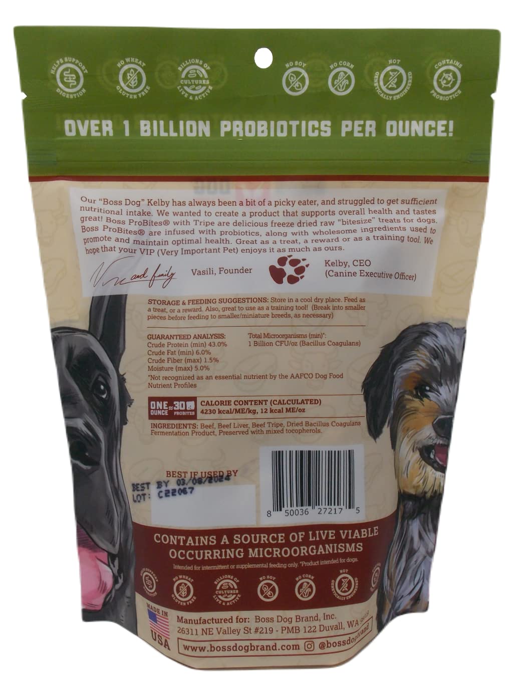 Boss Dog ProBites Freeze Dried Raw Dog Treats Infused with Probiotics - Beef (3 Ounces) - Plus Rope Toy and Fun Animal Facts Booklet Bundle