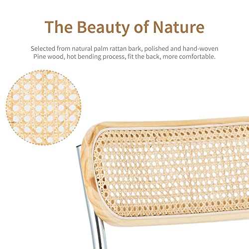 Brafab Mid Century Modern Dining Chairs Set of 2, Accent Kitchen Chairs with Natural Rattan Backrest, Modern Industrial Upholstered Metal Chairs for Dining Living Room Kitchen（White）