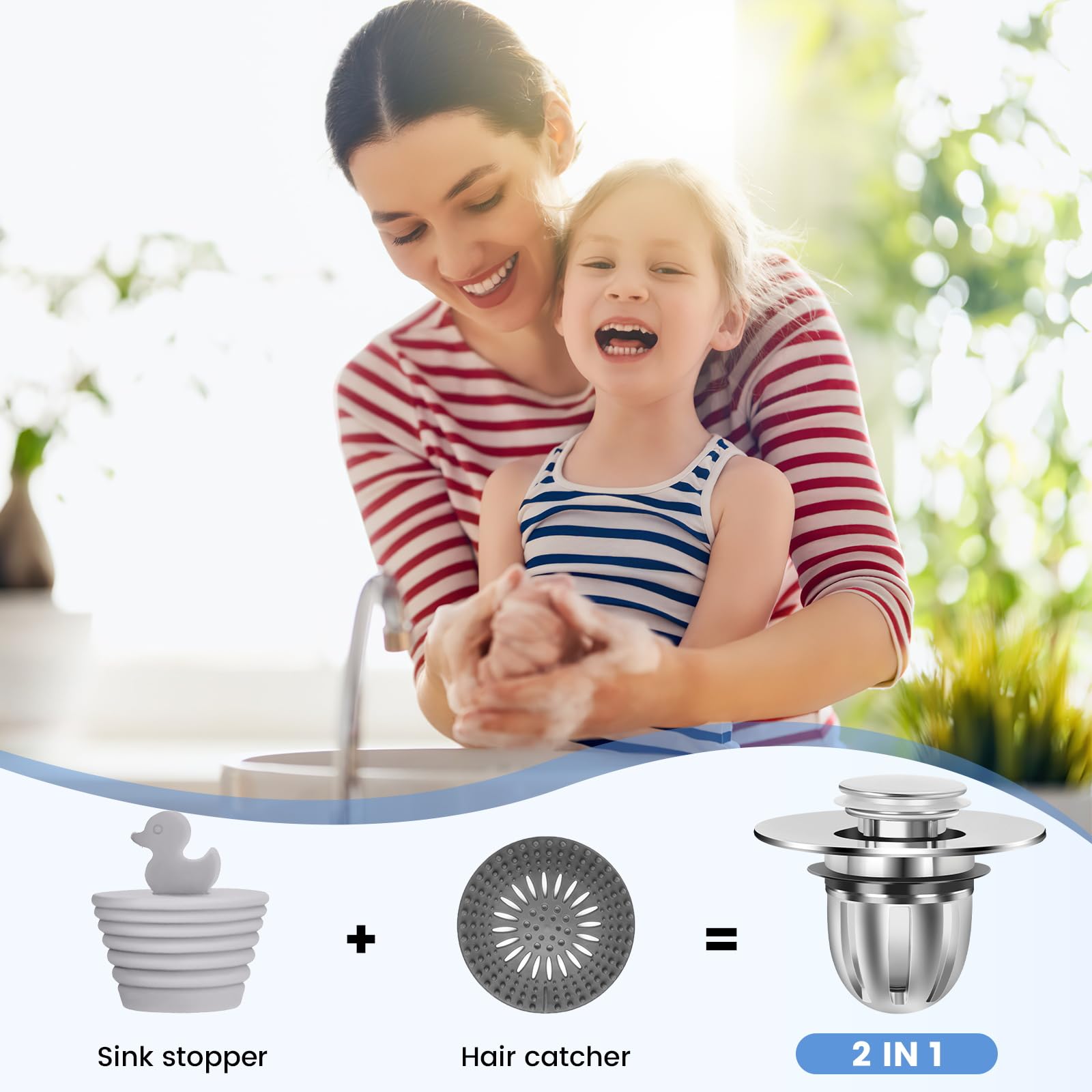 BGXT 2 Pack Bathroom Sink Stopper Magnetic - Pop Up Basin Sink Drain Strainer for 1.22"~1.54", U.S. Standard Drain, 2 in 1 Sink Drain Strainer with Hair Cathcer (Silver)