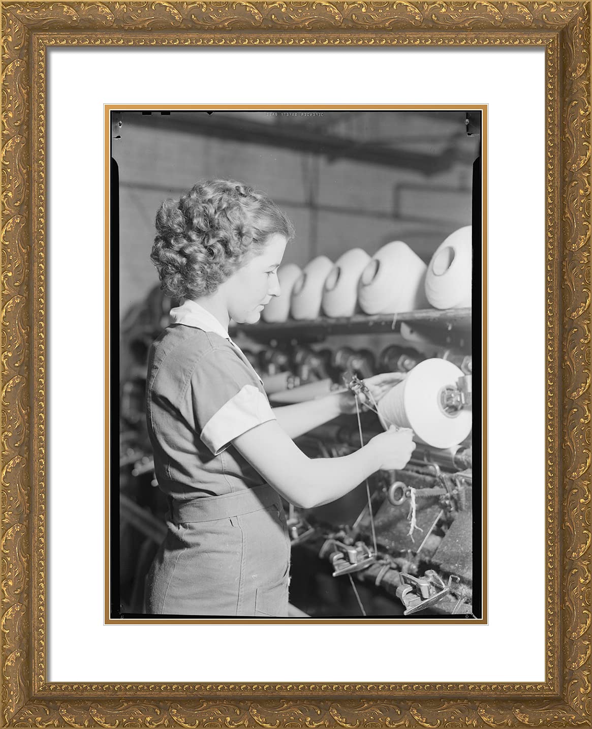 ArtDirect Hine, Lewis Wickes 20x24 Gold Ornate Framed Art Print with Double Matting Titled: High Point North Carolina Textiles Pickett Yarn Mill Winder Operator Highly Skilled