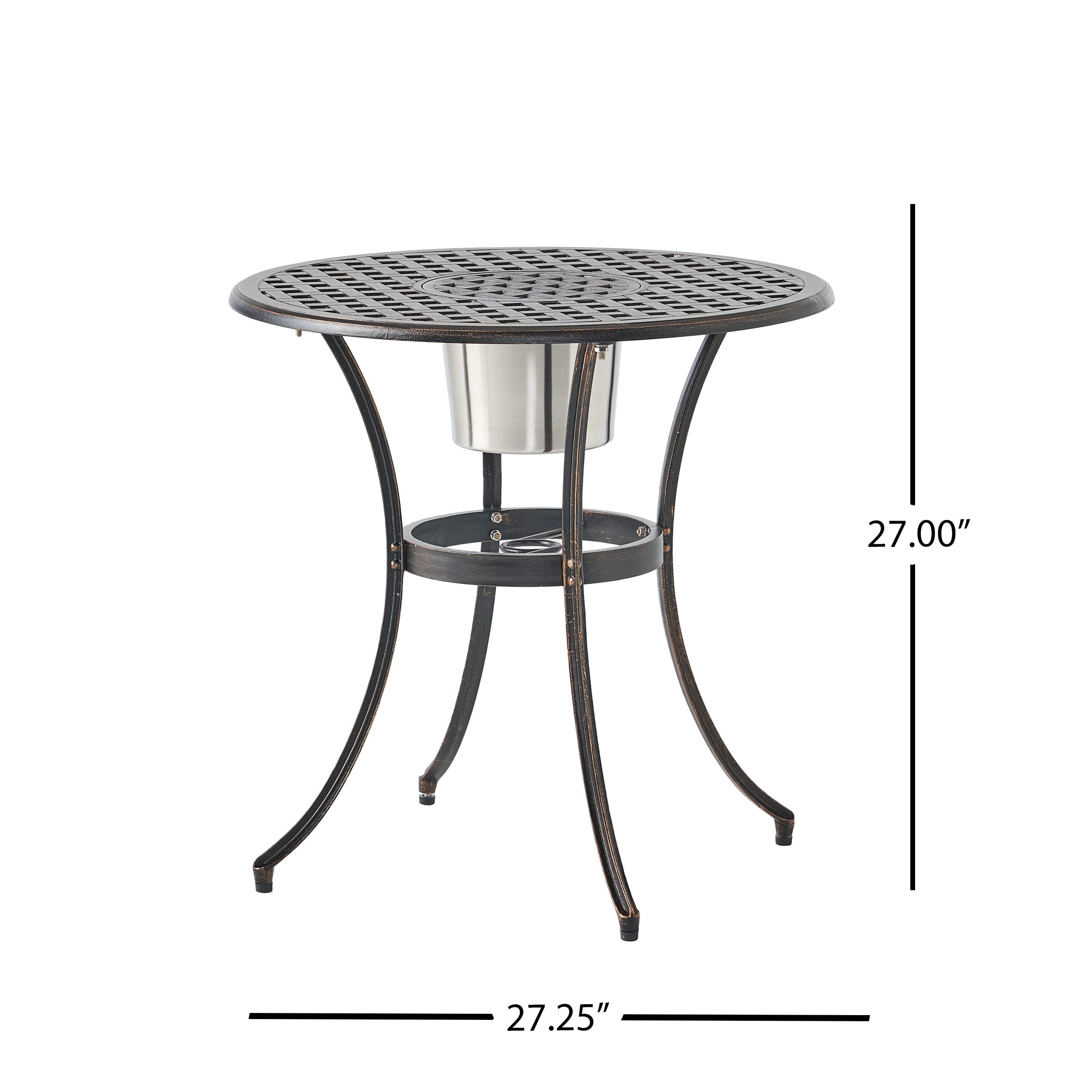 Christopher Knight Home Angeles Outdoor Cast Aluminum Bistro Furniture Set with Ice Bucket, 3-Pcs Set, Copper