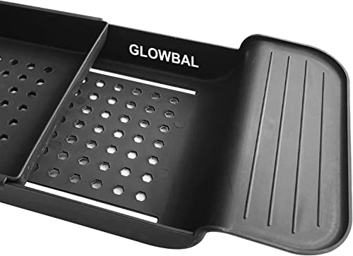 Bathtub Tray Expandable, GLOWBAL Adjustable Bath Tub Tray Table Non-Slip Bath Shelf Caddy Multifunctional Plastic Bath Rack(2 Pack, Black+White)