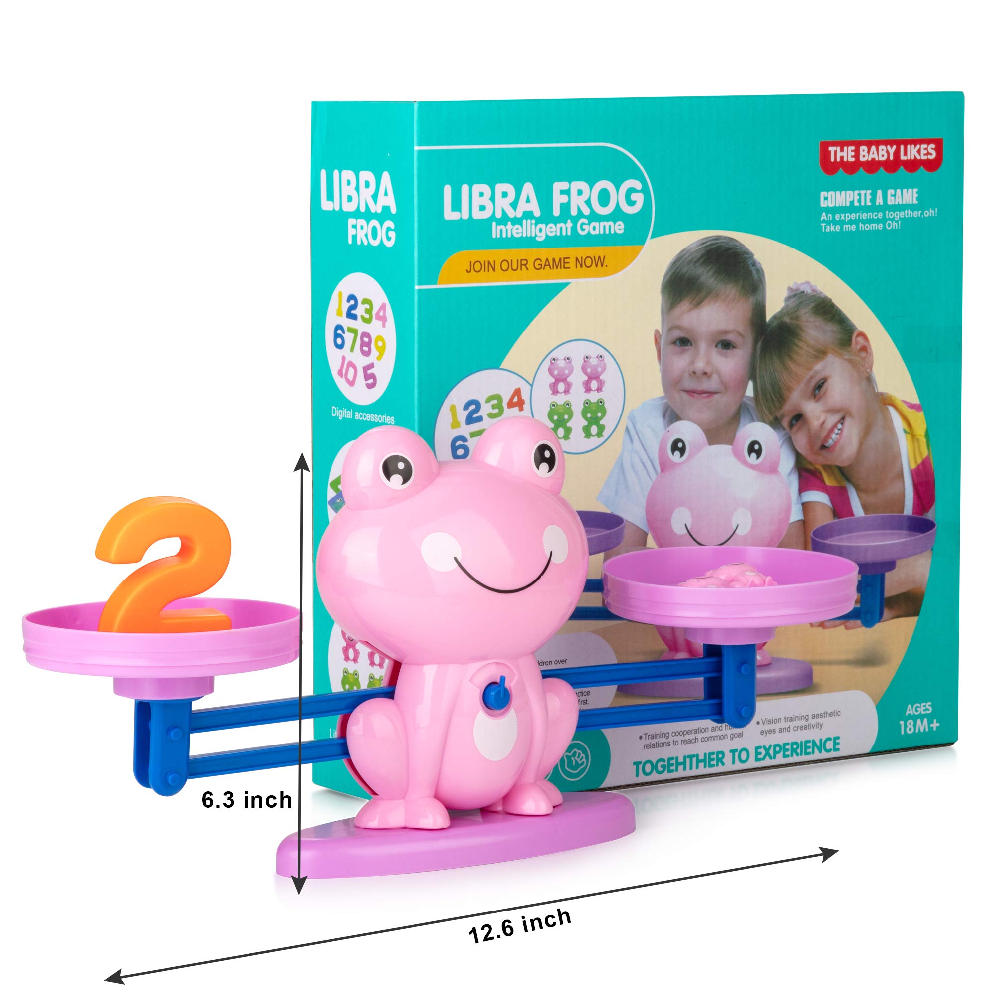 Batlofty Counting Balance Toy for Toddlers, Frog Educational Toy Number Counting Scale for Teachers and Students,STEM Learning Tool Math Game for Kids Gift Age 3+,63 PCS, Pink
