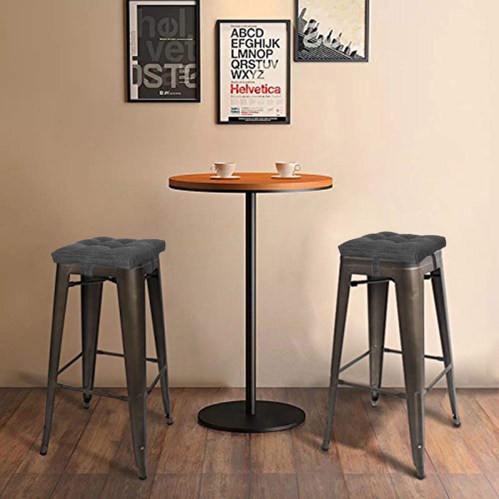 baibu Square Seat Cushion, Super Soft 14 Inch Bar Stool Square Seat Cushion with Ties- One Pad Only, Gray-Black (14" (35CM))