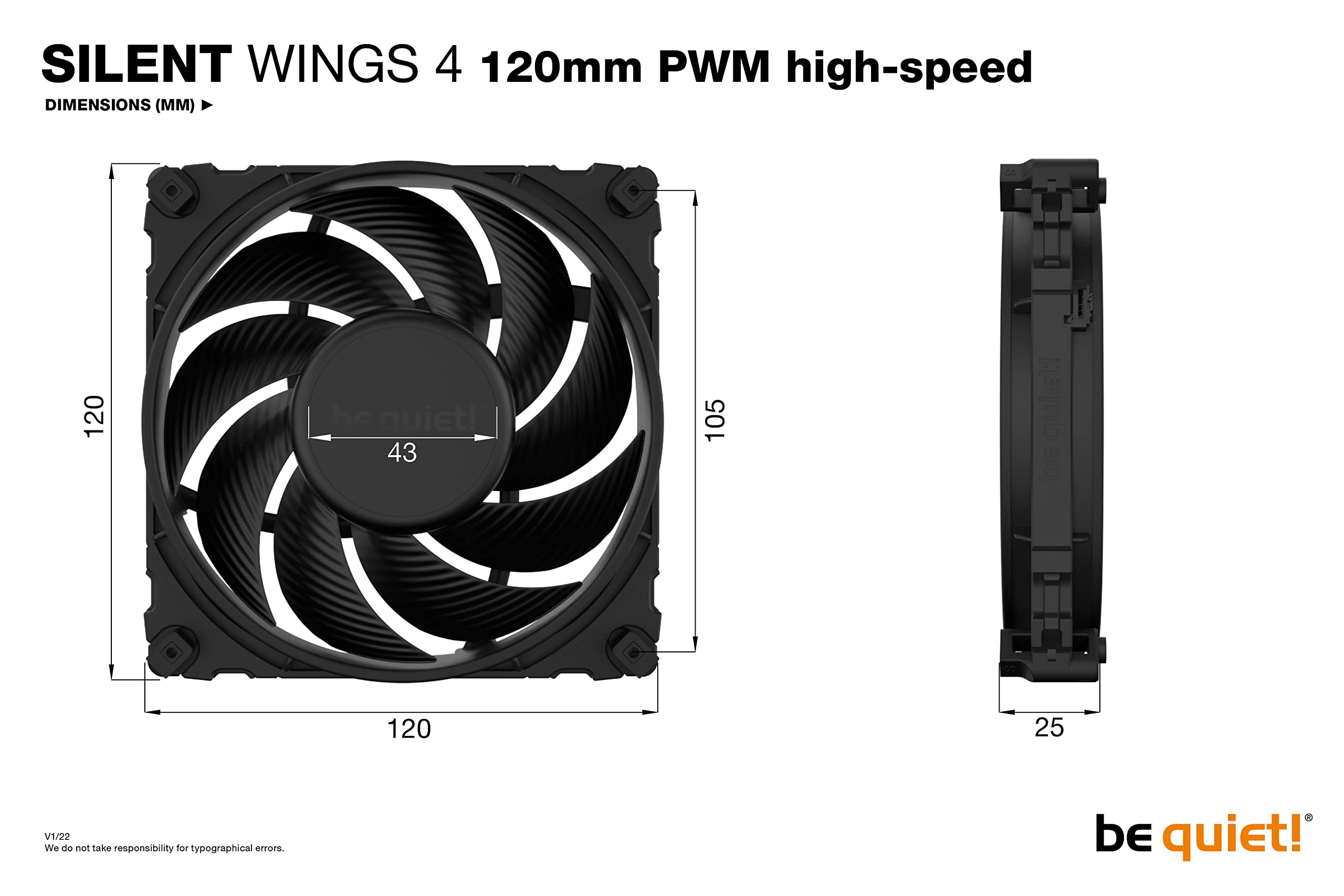 be quiet! Silent Wings 4 120mm PWM High Speed 2500 RPM Premium Low Noise Cooling Fan | 4-Pin | BL094