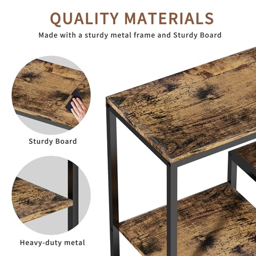 GILLAS Sofa Table, 3 Tier Console Table for Entryway, Narrow Entry Table & Open Storage Shelves, Skinny Side Table for Living Room, Hallway, Entrance Hall, Corridor, Bedroom, Rustic Brown and Black