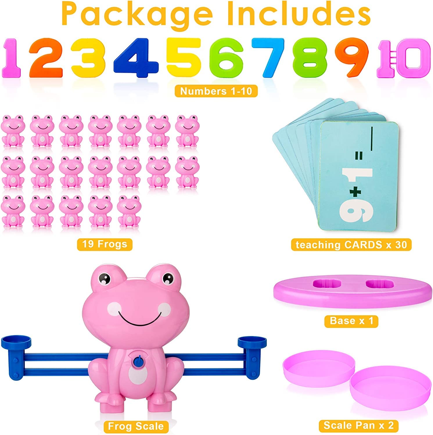 Batlofty Counting Balance Toy for Toddlers, Frog Educational Toy Number Counting Scale for Teachers and Students,STEM Learning Tool Math Game for Kids Gift Age 3+,63 PCS, Pink