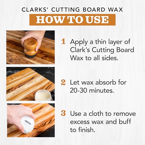 CLARK'S Bamboo Cutting Board Care Kit, Includes Mineral Oil (12oz) and Carnauba Beeswax (6oz) Enriched with Orange & Lemon Extract, Bamboo Cutting Board Oil Food Grade, Cutting Board Wax Bamboo