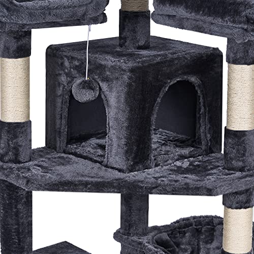 BEWISHOME 64.5inches Cat Tree for Indoor Cats Multi-Level Cat Tower with Scratching Posts, Board, Cozy Plush Perches Cat Condo for Large Cat Play House MMJ20H