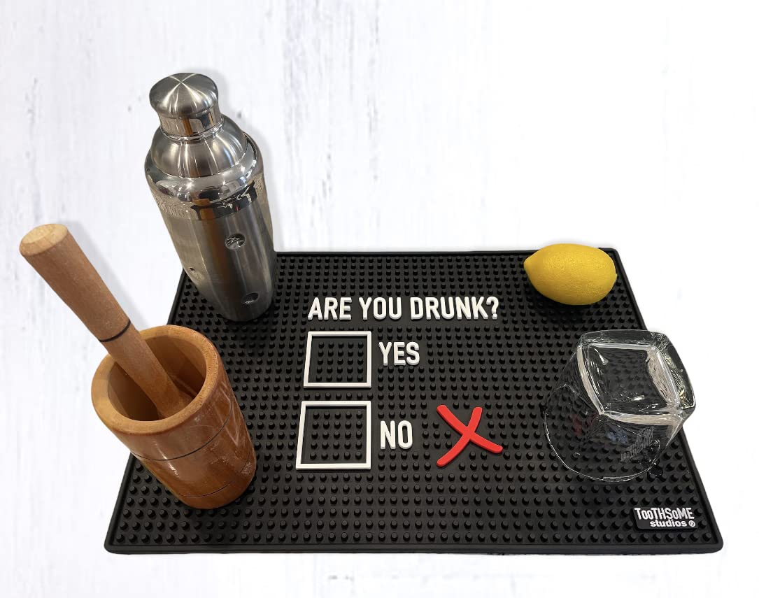 Are You Drunk? 17.7" x 11.8" Funny Bar Spill Mat Rail Countertop Accessory Home Pub Decor Slip Resistant Durable Thick Bar Covering For Craft Brewery Kitchen Cafe and Restaurant Decor