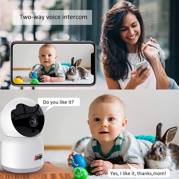Anssipo Indoor Security Camera for Baby Monitor, Home Security, 5MP HD Pet Dog Camera WiFi with Two-Way Audio, Auto Tracking,Motion Detection,Night Vision