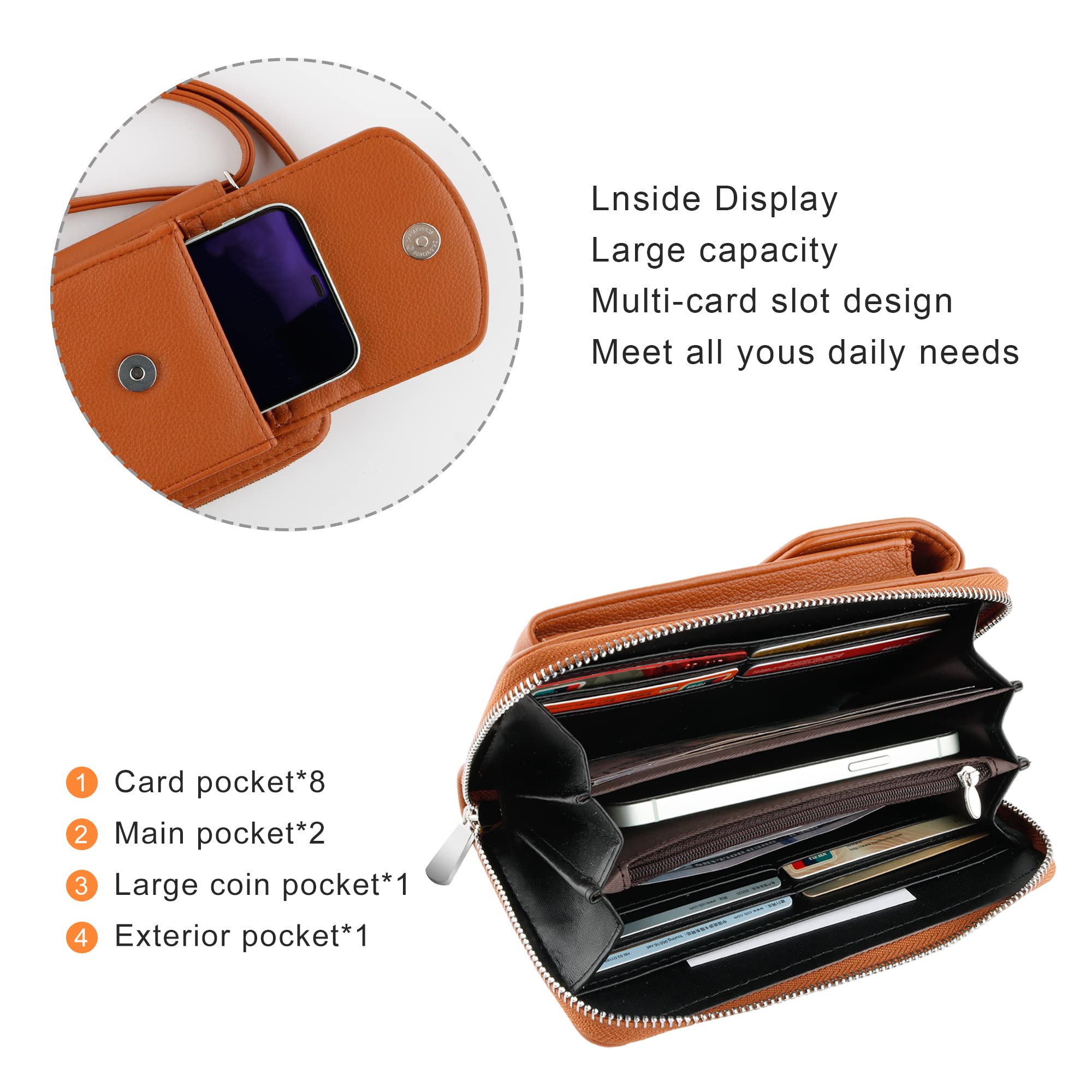 EwiutoijngiQan PU Ladies Leather RFID Blocking Crossbody Mobile Phone Bag Ladies Wallet, Fashion One Shoulder Strap Bag