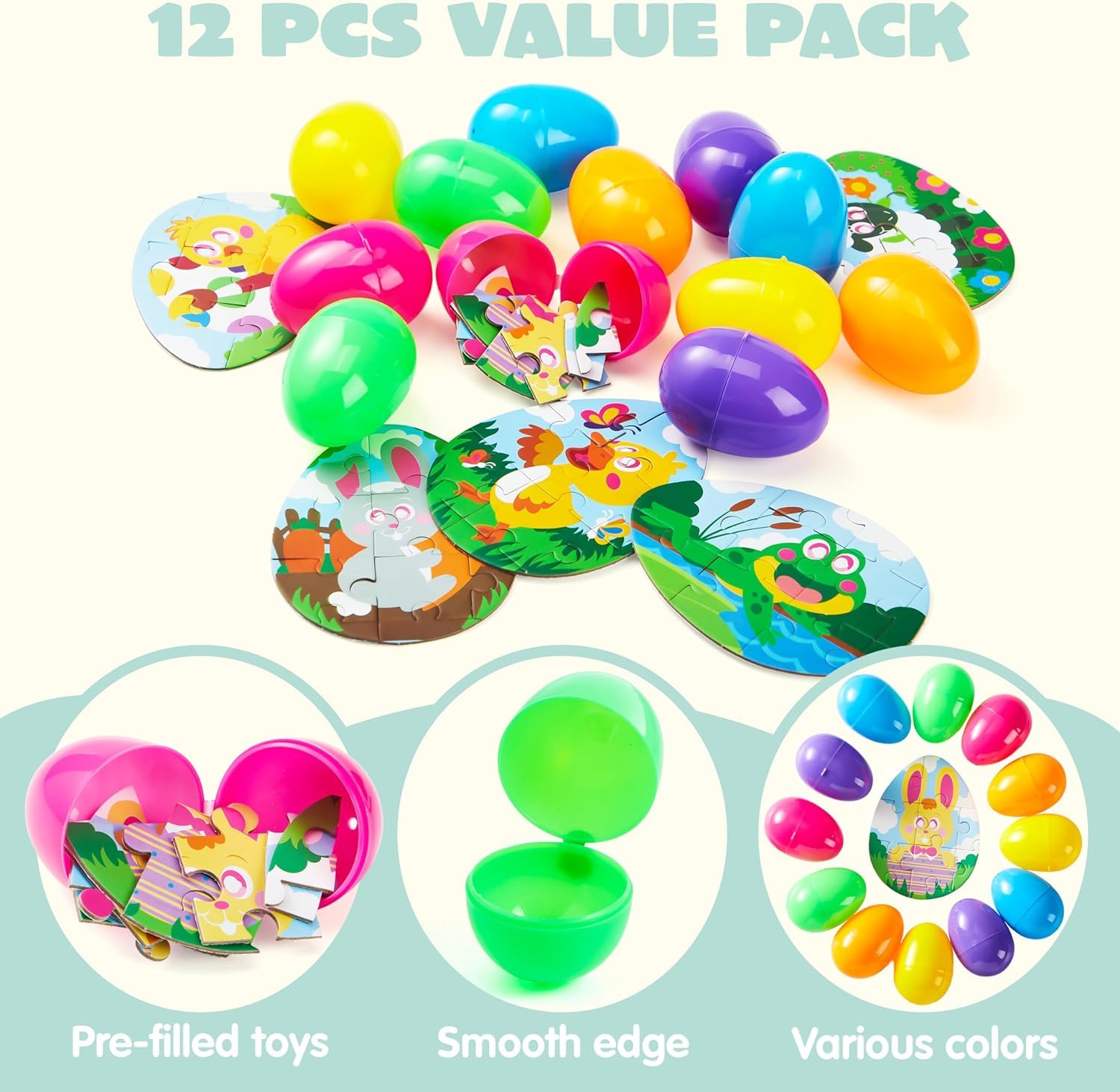 JOYIN 12 Pcs Easter Eggs Jigsaw Puzzle for Egg Hunt Game, School Activities Rewards, Kids Party Favors, Easter Basket Stuffers Fillers, Classroom Prize Supplies