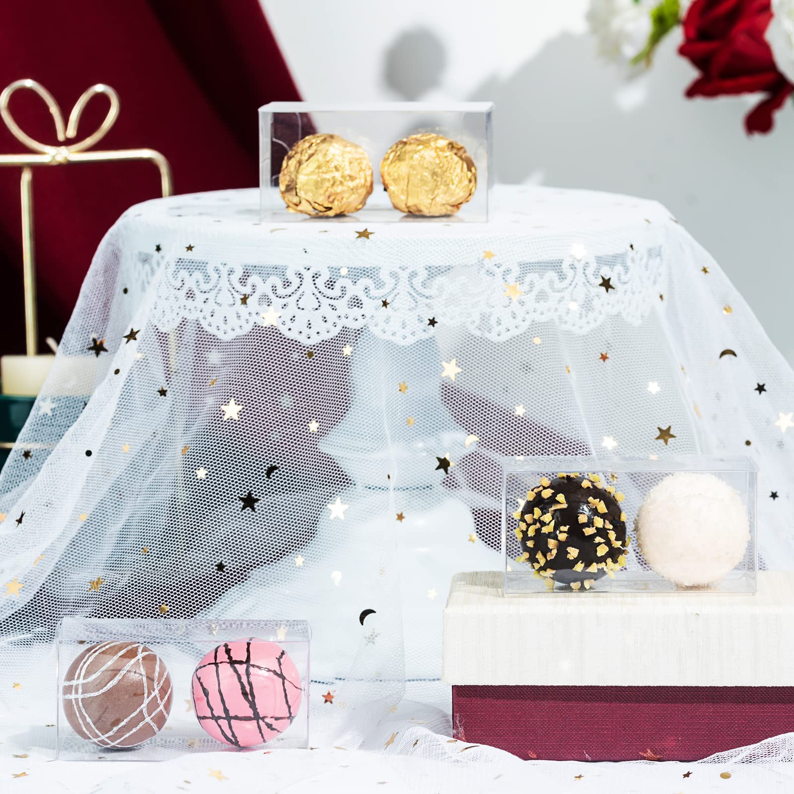 SLShePack 45 Pack 3 1/8"x1½"x1½" Plastic Clear Truffle Boxes Packaging 2 Chocolate Boxes Wedding Favor Caramels Boxes Candy Gift Boxes little glass bears boxes treat boxes (Pay Attention To Size)