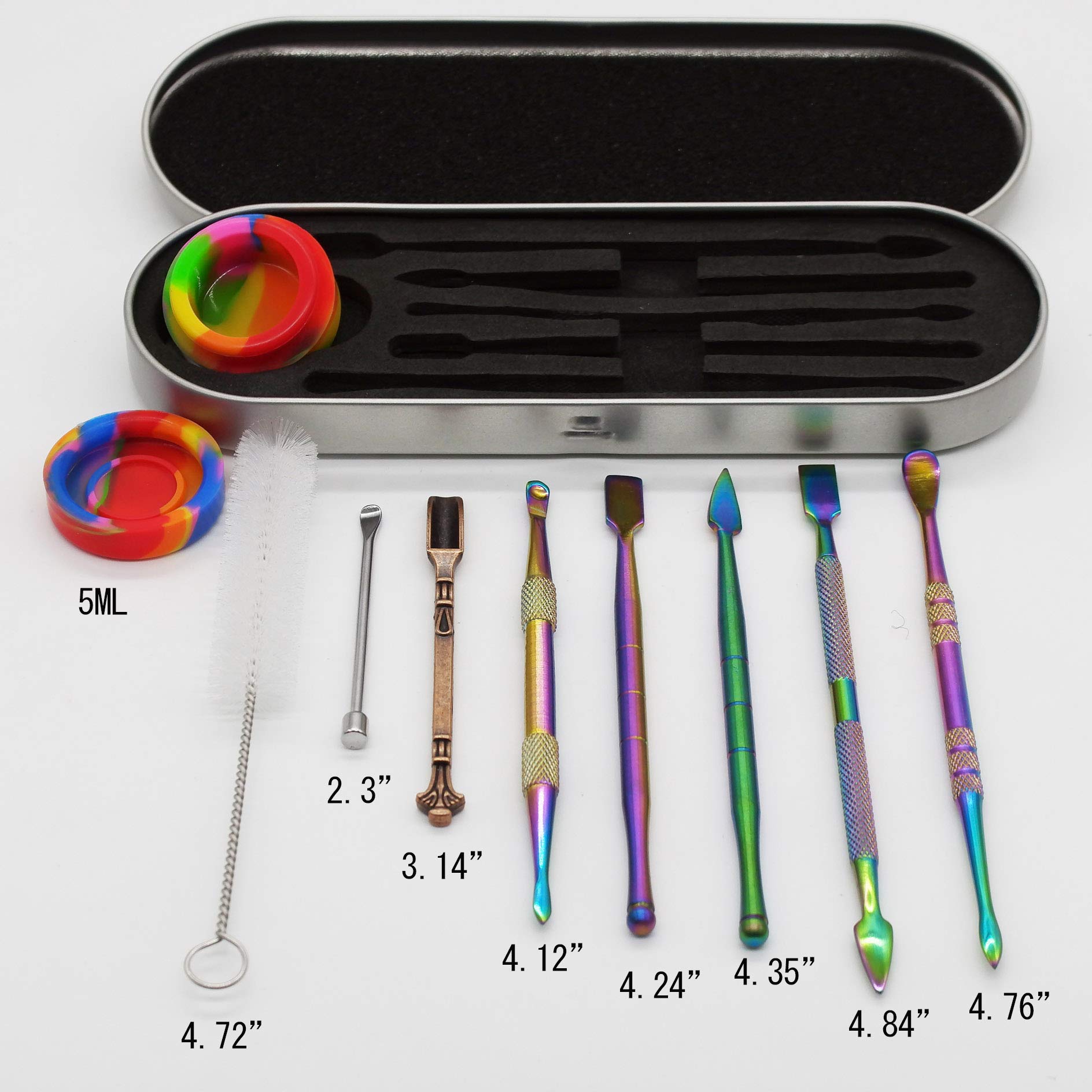 Vitakiwi Wax Carving Rainbow Tool Set with 5ml Silicone Container and Metal Carrying Case