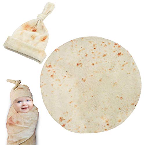 Ashipher Burrito Swaddle Blanket for Baby,Newborn Wrap Tortilla Safe Flannel Shower Blanket with Hat, Great Gift for Baby (Round, 3ft – 35 Inch)