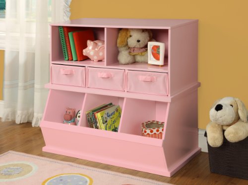 Badger Basket Three Bin Stackable Toy Storage Cubby Organizer - Pink
