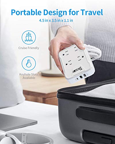 BESFAN Power Delivery Power Strip with USB C (20W), Electrical Outlet Extender with 4 Outlets, 2 USB-A Ports & 1 USB-PD Port, Flat Plug Extension Cord 4.6 Ft for Travel/Home/Office